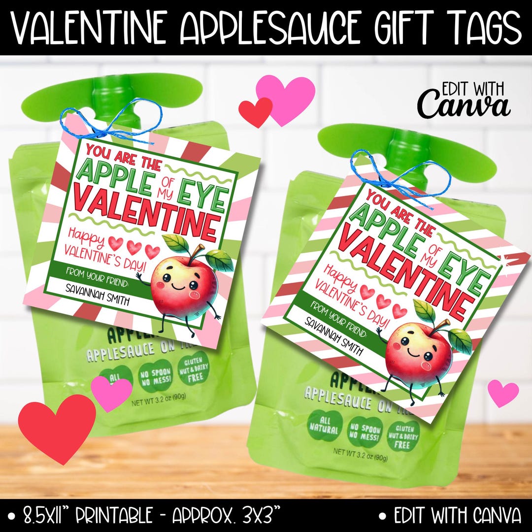 Valentine's Day Applesauce Cards, Valentine Apple Sauce Pouches Class ...