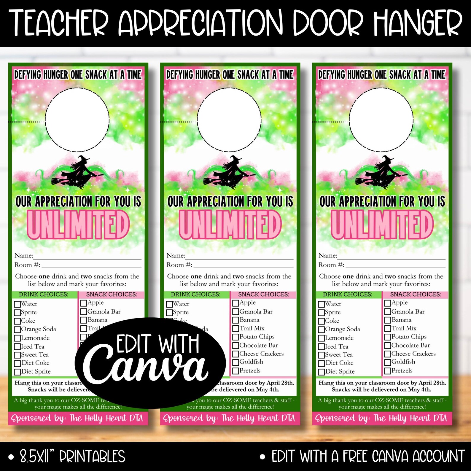 Wicked Teacher Staff Appreciation Week Theme Snack Food Door Hanger ...
