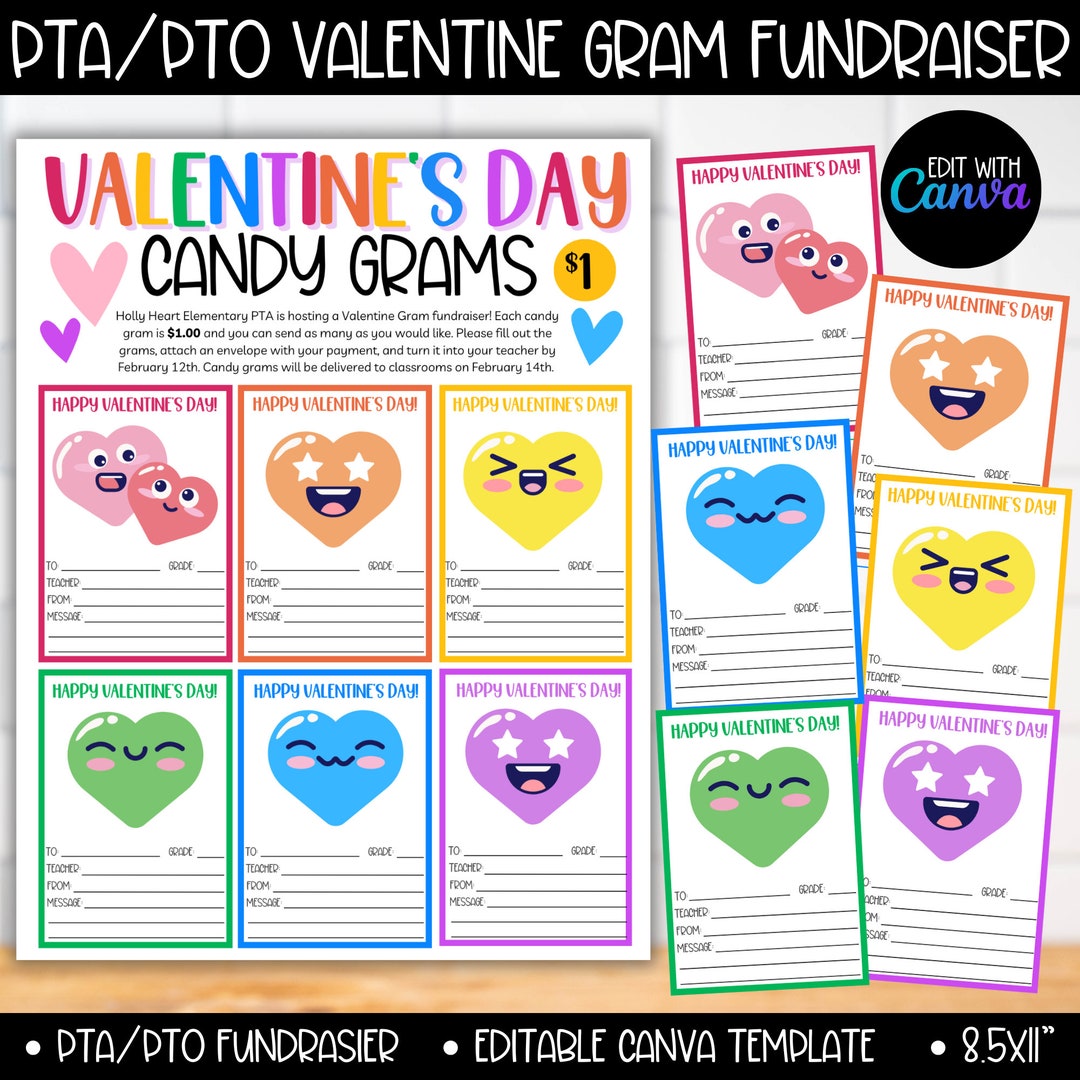 Rainbow Valentine's Day Candy Gram Fundraiser Flyer Forms Tag Template ...