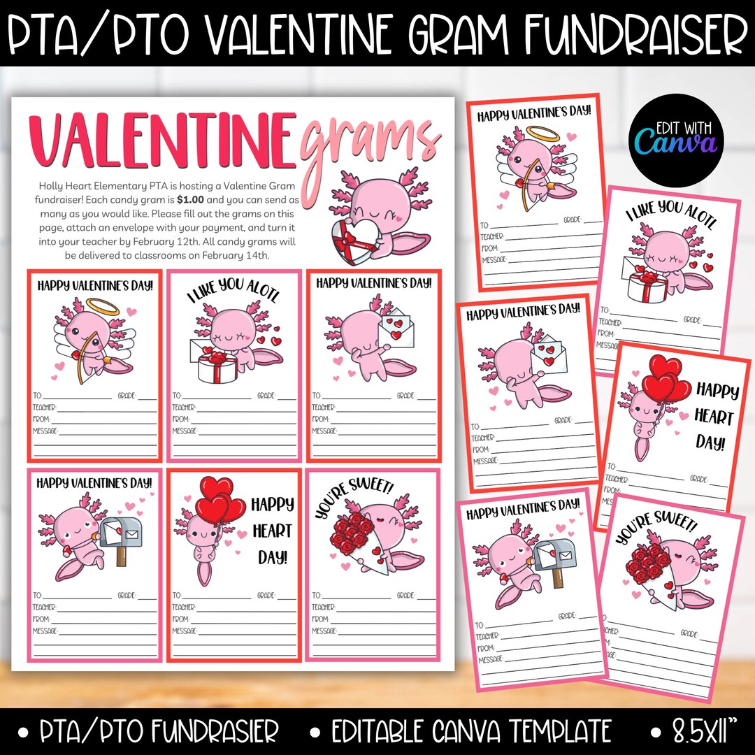 Valentine's Day Axolotl Candy Gram Lollipop Tag Holder, Printable PTA ...