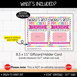 Preschool Teacher Appreciation Week Gift Card Holder, Pre School ...