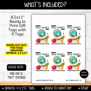 World Teacher's Day Gift Tag, Teacher Appreciation Thank You Gift Tags ...