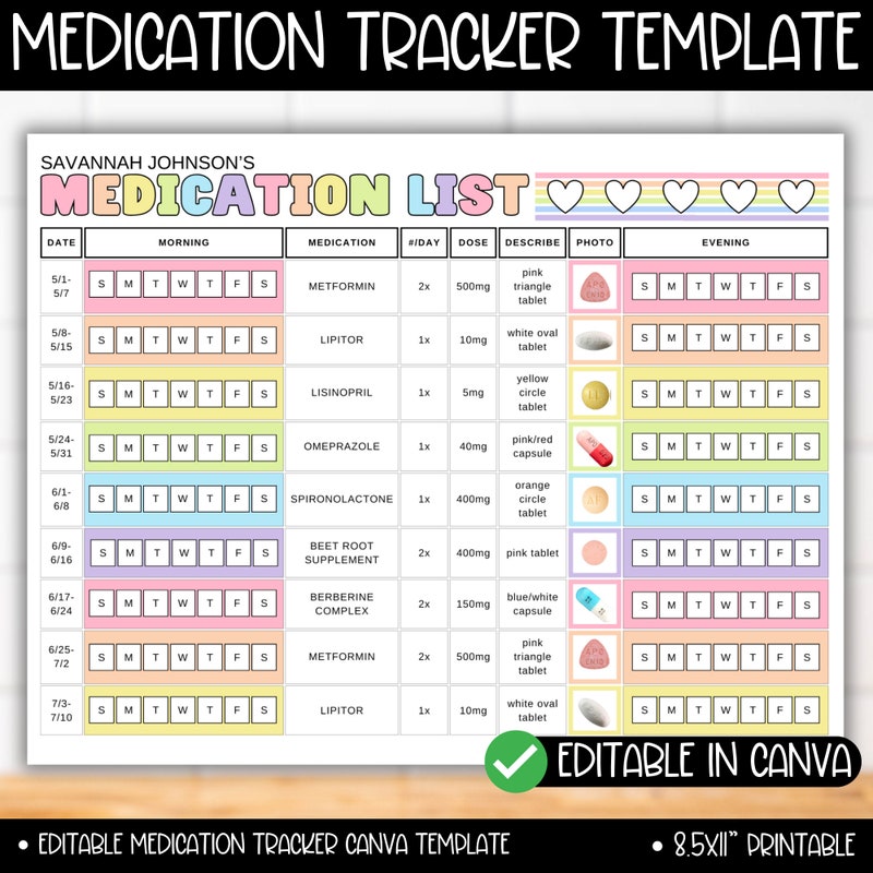 Medication List Spreadsheet - Etsy
