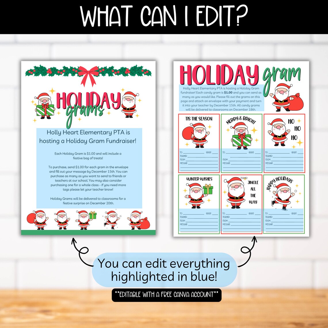 PTA PTO Holiday Gram Fundraiser Flyer Canva Template, Candy Cane Grams ...