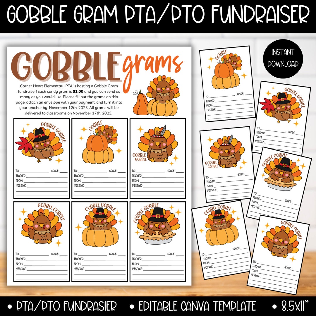 PTA PTO Gobble Gram Fundraiser Flyer Template, Autumn School Fundraiser ...