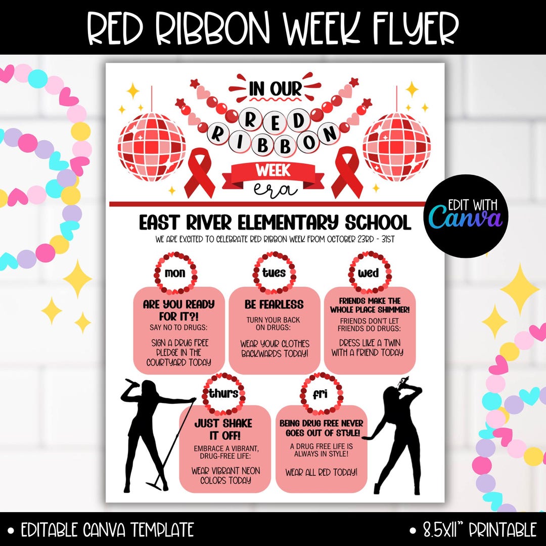 Editable Red Ribbon Week Flyer Canva Template, Red Ribbon Anti-drug ...
