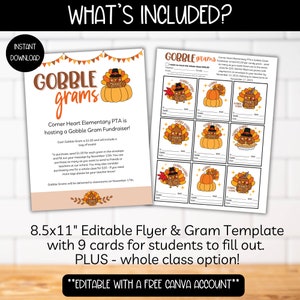 PTA PTO Gobble Gram Thanksgiving Fundraiser Flyer Template for School ...