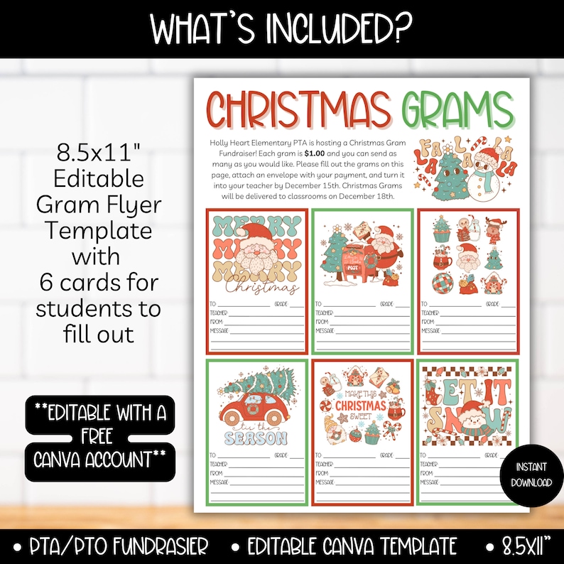 PTA PTO Retro Christmas Holiday Gram Fundraiser Flyer Template, Winter ...