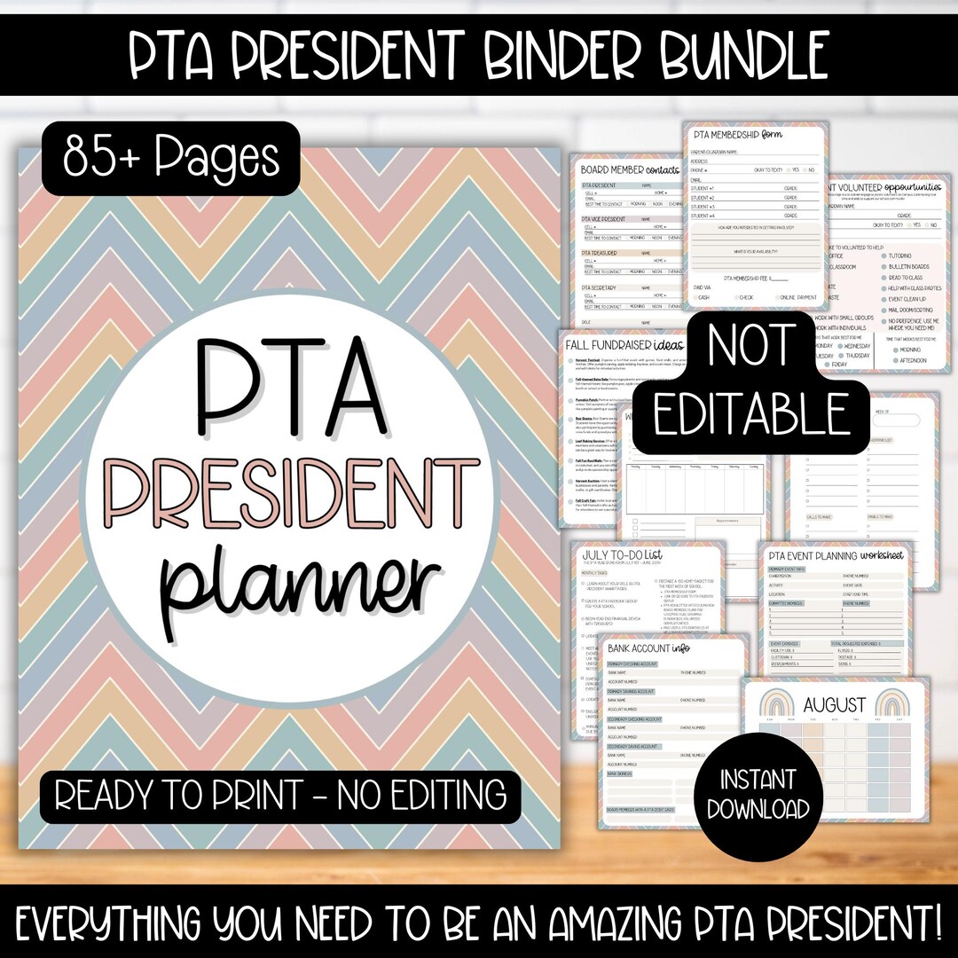 PTA President Planner Binder Printable Calendar Sign-in Budget ...