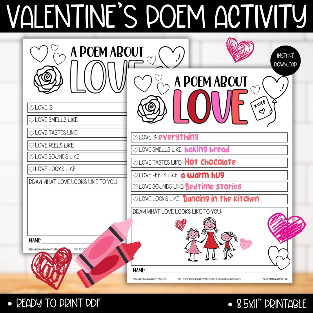 Valentine's Day Love Poem Activity Coloring Montessori Preschool ...