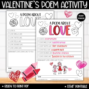 Valentine's Day Love Poem Activity Coloring Montessori Preschool ...