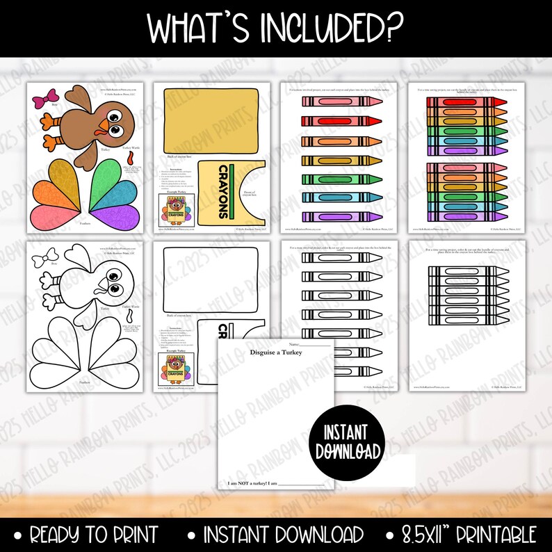 Crayon Turkey Disguise Project Printable, Thanksgiving Box of Rainbow ...