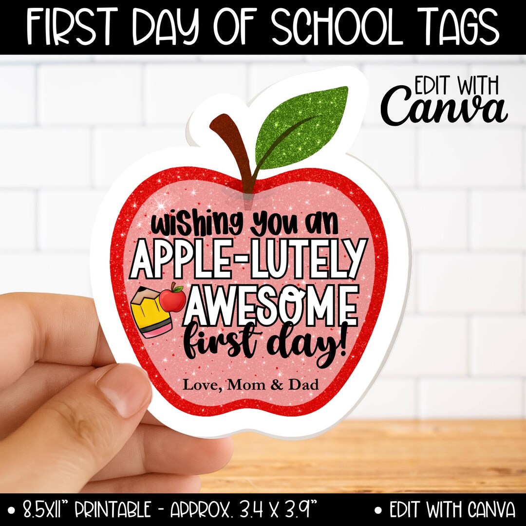 Back to School Apple Gift Tag Printable, Editable First Day Teacher ...