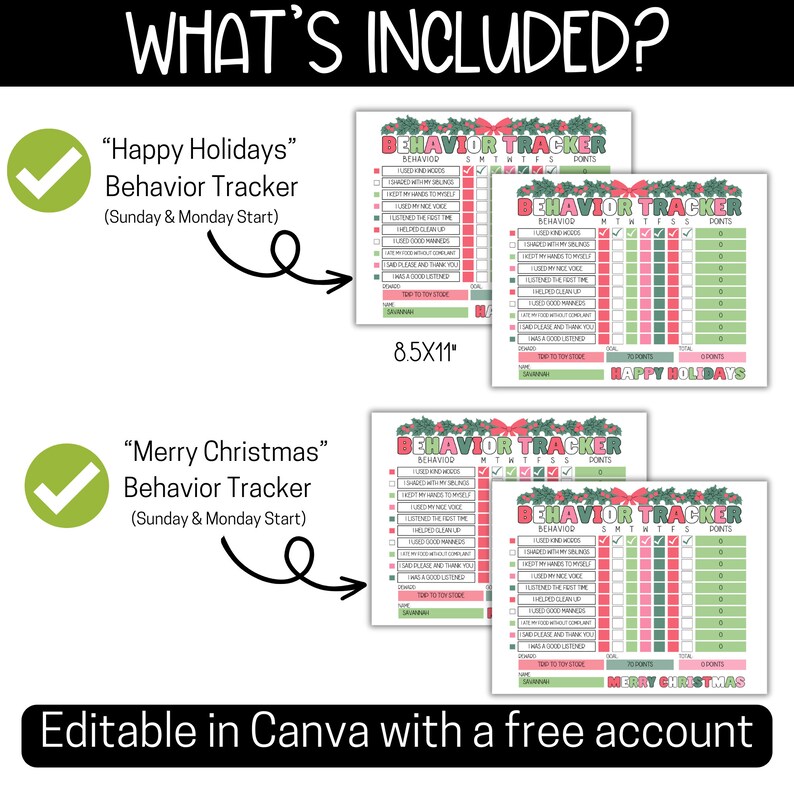 Christmas Editable Behavior Tracker for Kids, Holiday Classroom Student ...