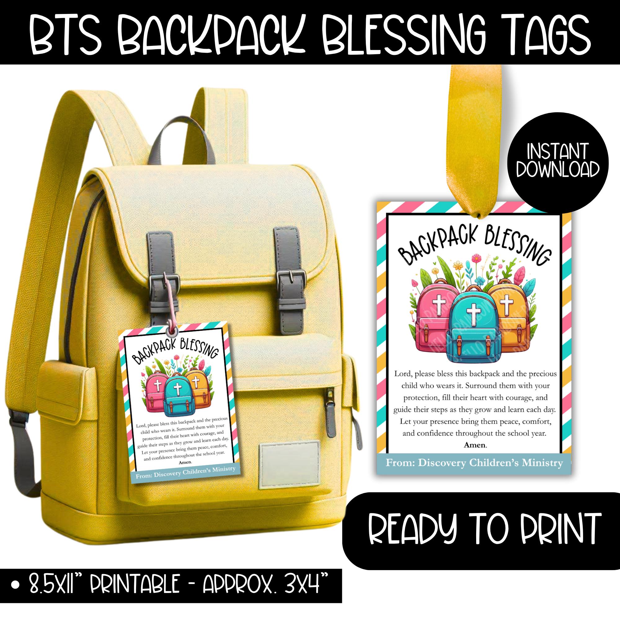 Back to School Backpack Blessing Tag Cards, Sunday School Christian ...