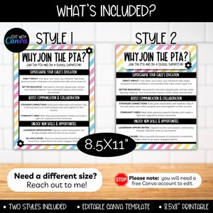 Why Join the PTA Flyer Editable Canva Template, Rainbow PTA Bulletin ...