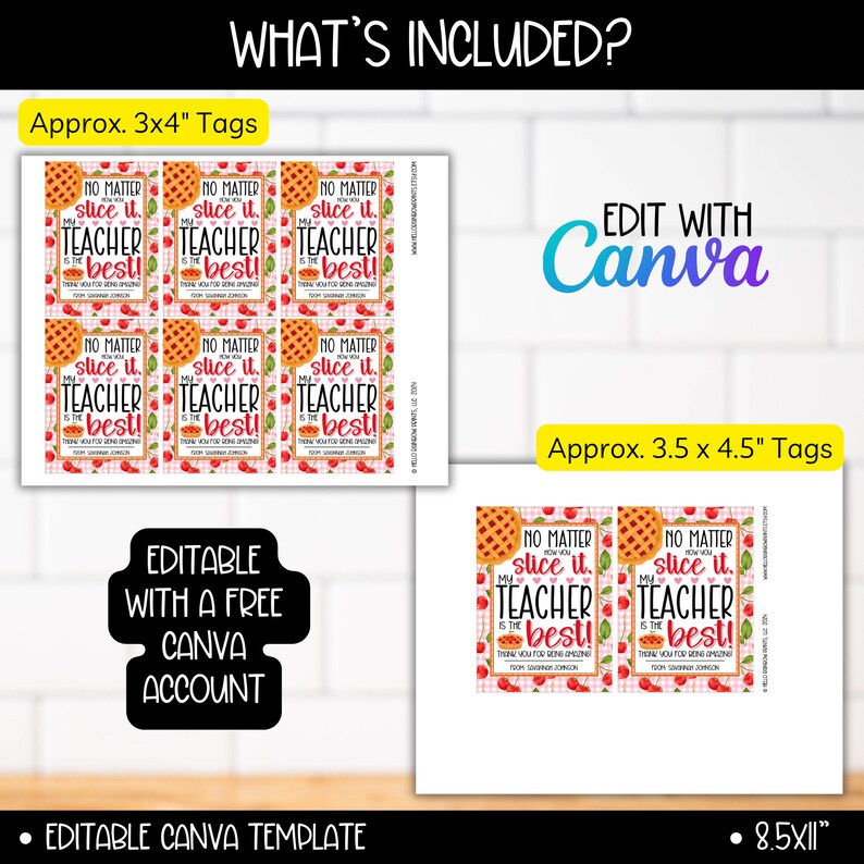 Teacher Appreciation Week Pie Gifts Printable Editable Tags, No Matter ...