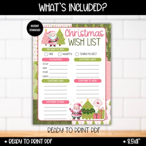 Pink Green Christmas Letter to Santa Wish List Activity Craft ...