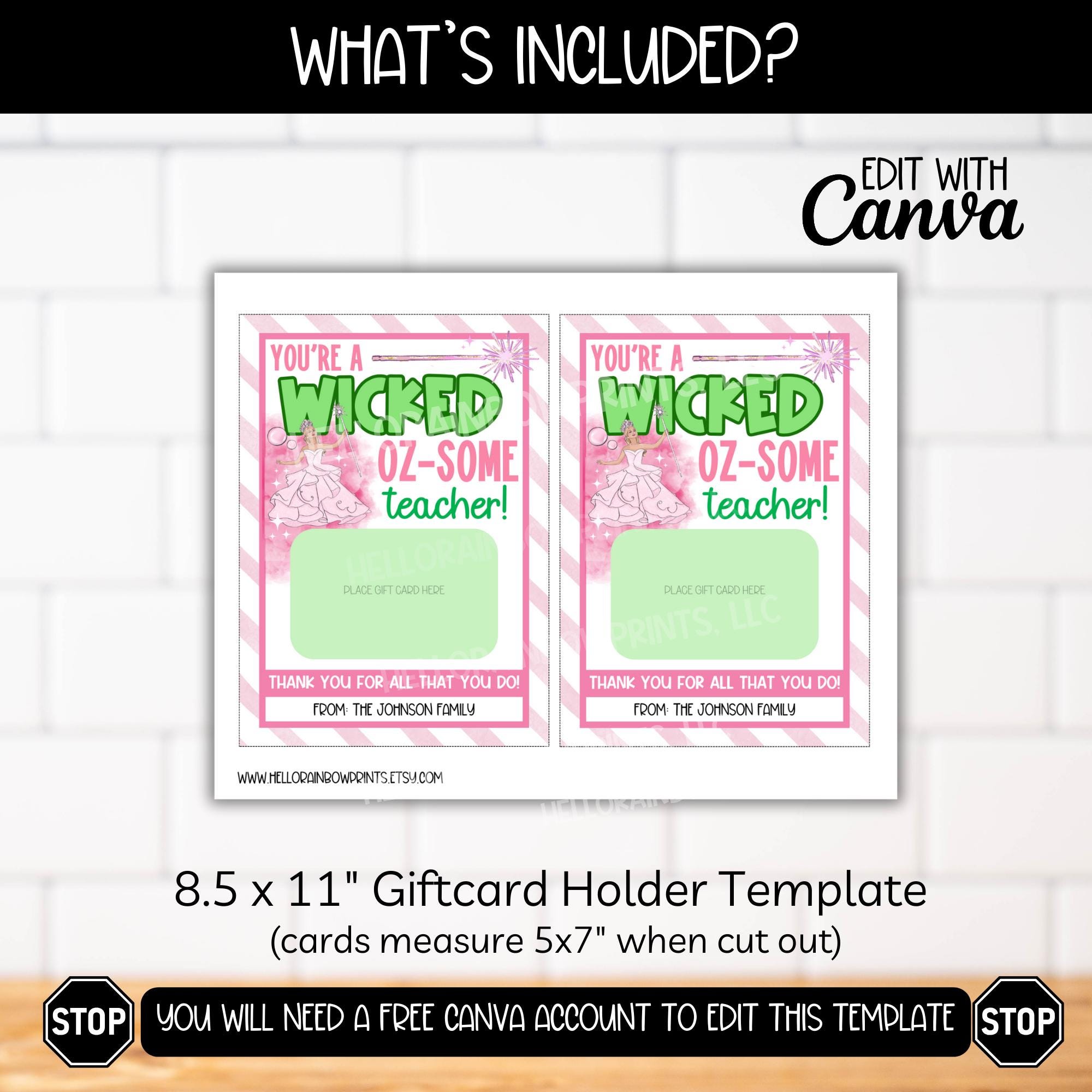 Wicked Teacher Appreciation Week Theme Gift Card Holder Canva Template ...