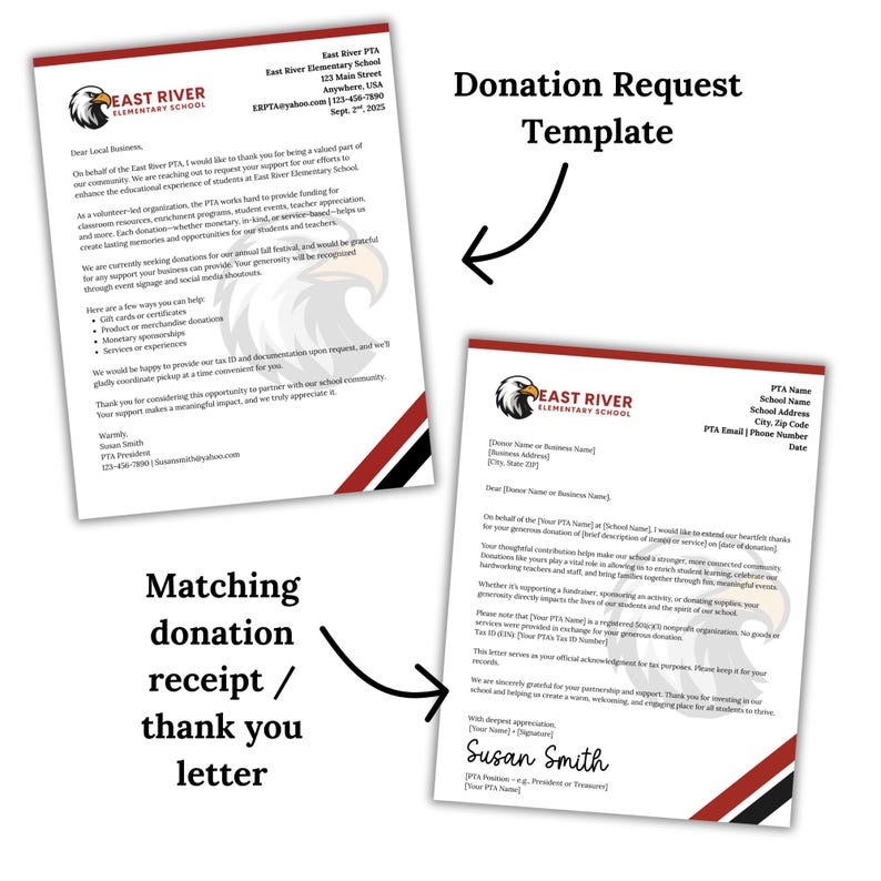 PTA Donation Request Letter Template Bundle, Editable PTO Monetary Item ...