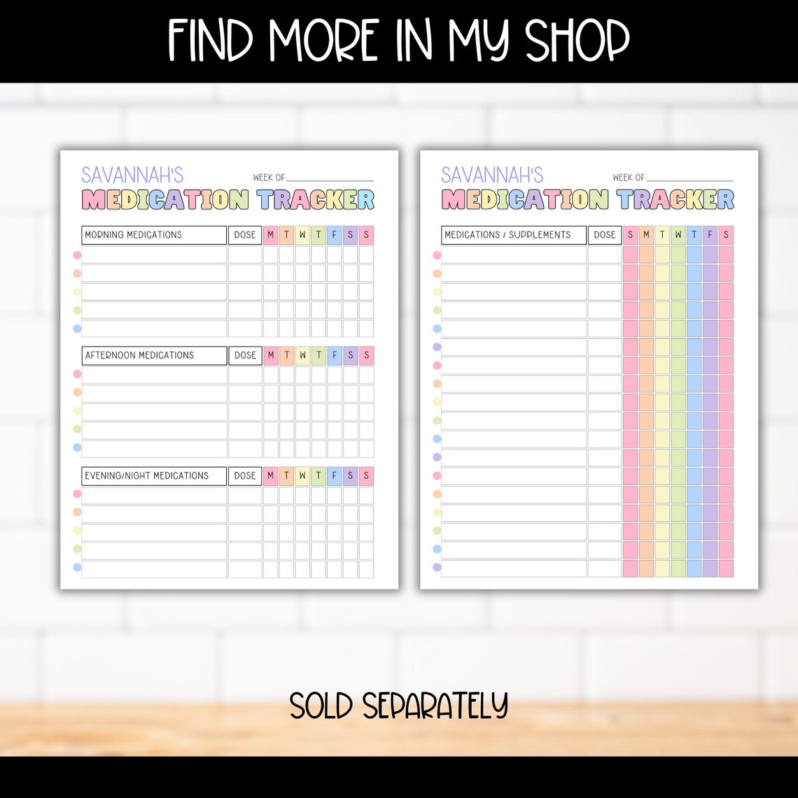 Medication Supplement List Tracker Log Chart Printable Template ...
