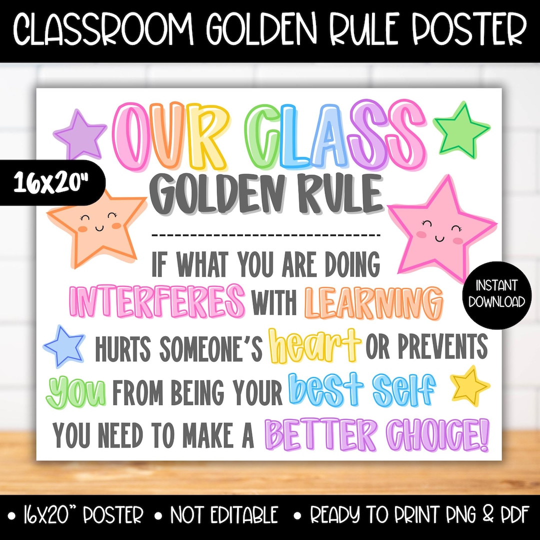 Pastel Rainbow Classroom Golden Rule Poster, Kindergarten Class Rules ...
