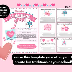 PTA PTO Valentine's Day Candy Gram School Fundraiser Flyer Template ...