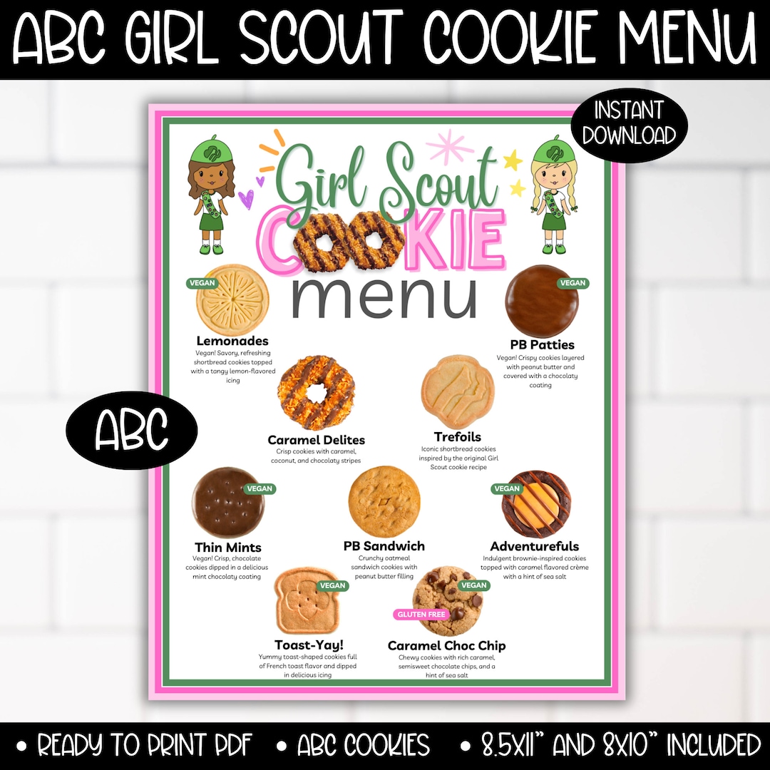 ABC Girl Scout Cookie Menu Sales Flyer Sign, ABC Girl Scouts Meet the ...