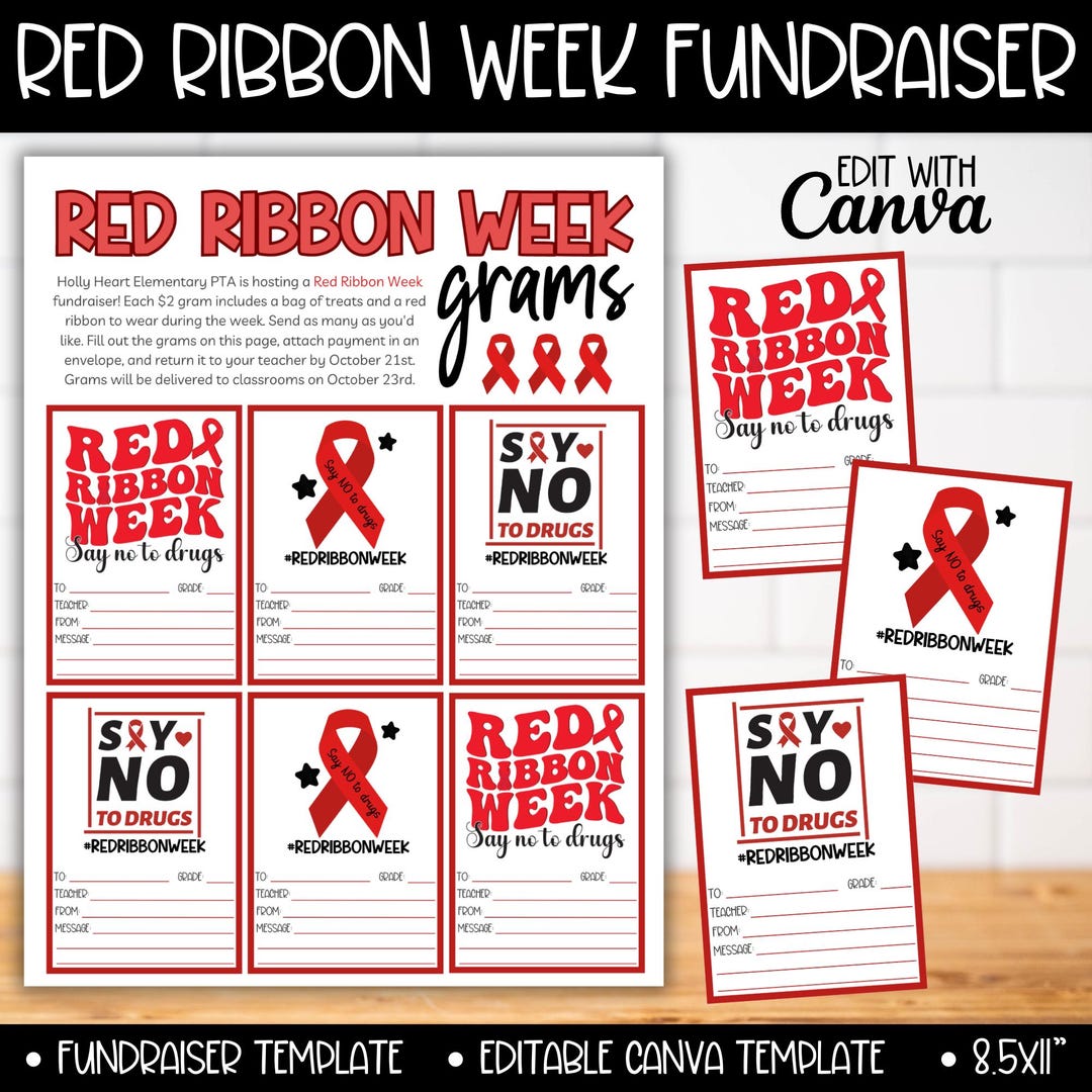 Red Ribbon Week Boo Gram Fundraiser Flyer Template, Halloween PTA PTO ...