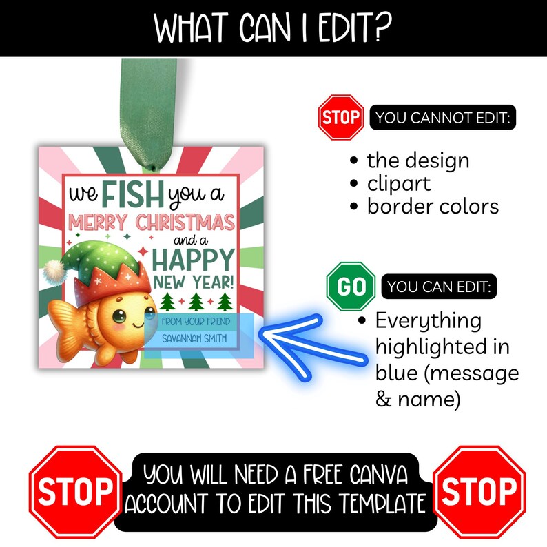 Holiday Goldfish Cracker Kids Teacher Class Treat Gift Tags, Editable ...