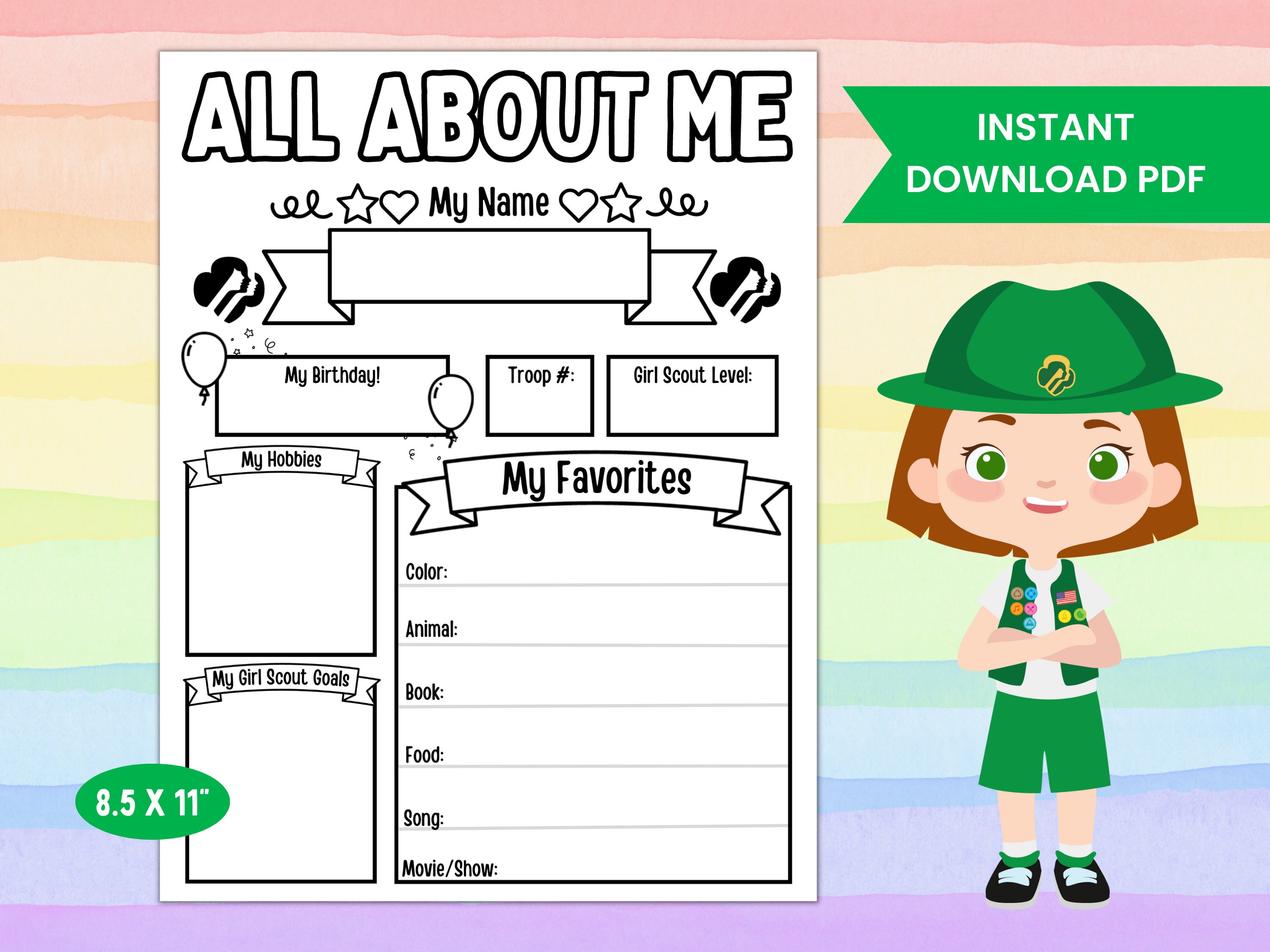 All About Me Girl Scout Activity New Member Introduction - Etsy
