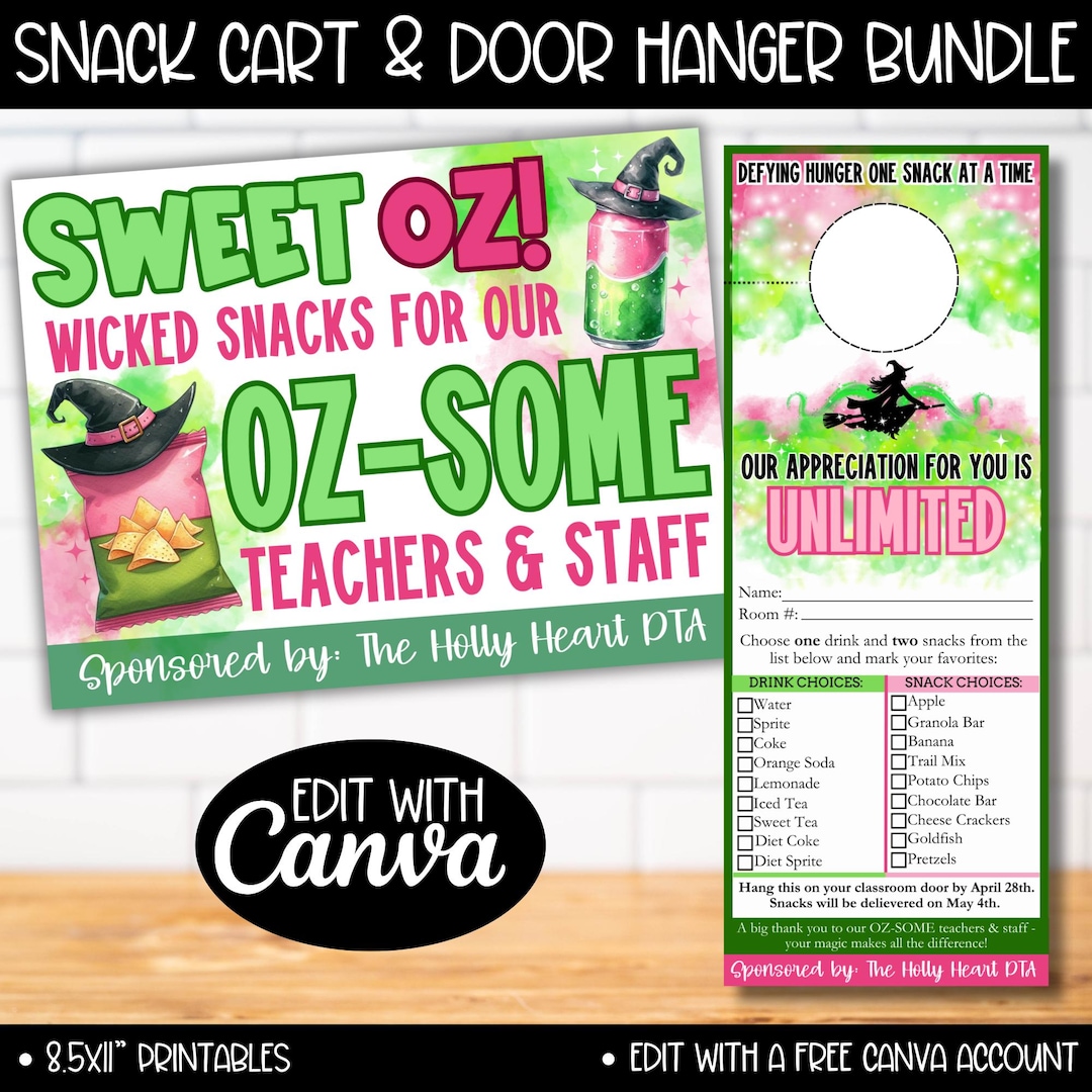Wicked Teacher Staff Appreciation Week Theme Snack Cart Sign Poster ...