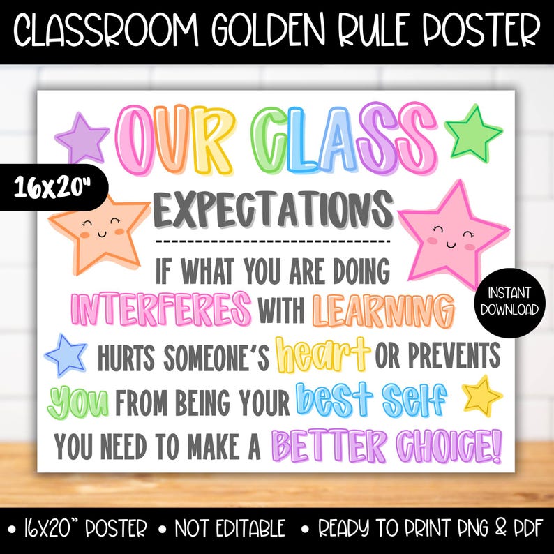 Pastel Classroom Expectation Rule Poster, Class Golden Rule ...