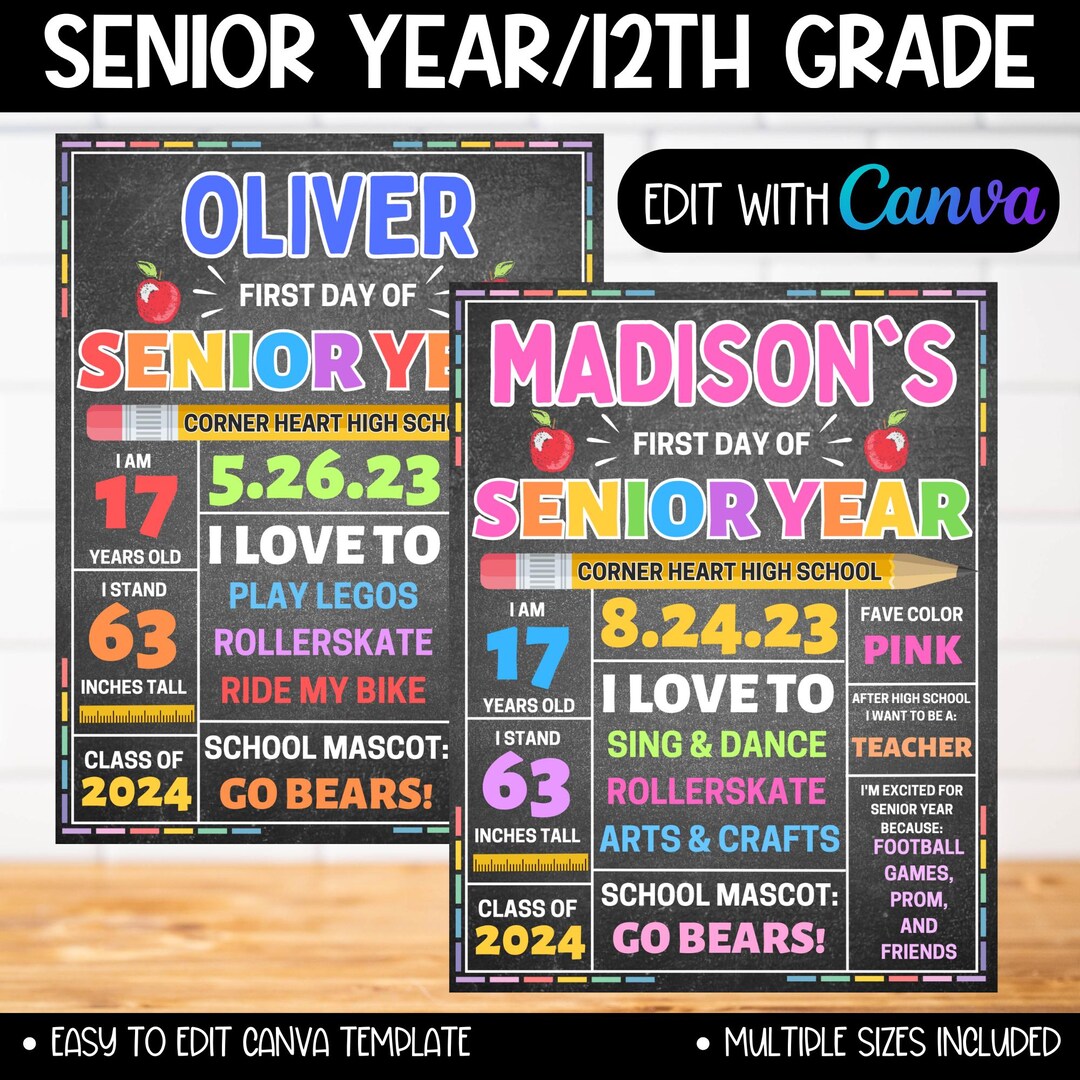 First Day of Senior Year Sign, 1st Day of 12th Grade High School ...