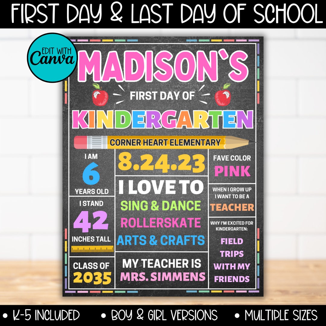 FIRST and LAST Day of School Sign Canva Template Bundle, First Day ...