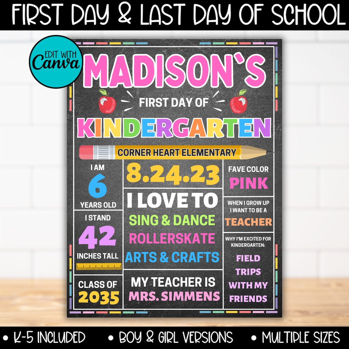 FIRST and LAST Day of School Sign Canva Template Bundle, First Day ...