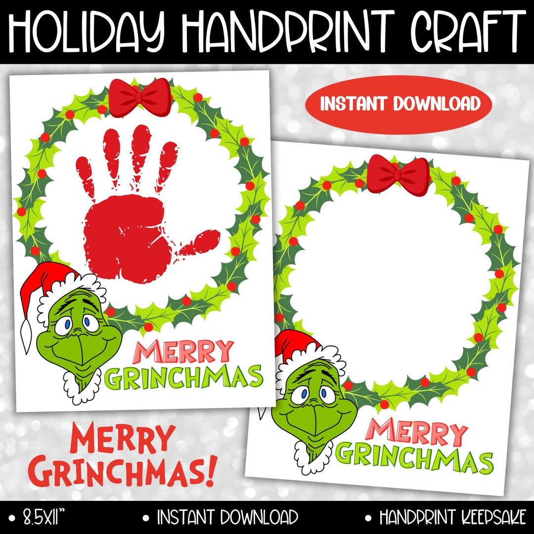 Christmas Grinch Wreath Handprint Craft, Merry Grinchmas Holiday ...