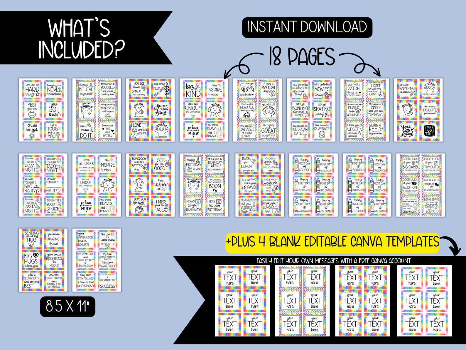 First Day of School Lunchbox Notes for Girls Boys Kindergarten First ...