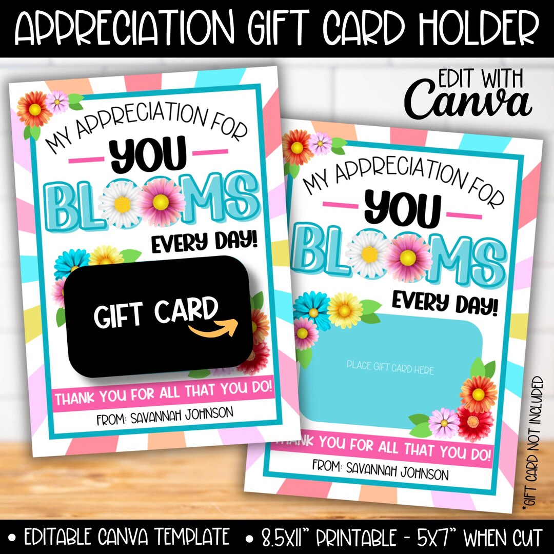 Teacher Staff Appreciation Week Floral Gift Card Holder Editable ...