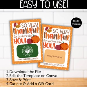 Thanksgiving Thankful for Teacher Personalized Gift Card Holder, Fall ...