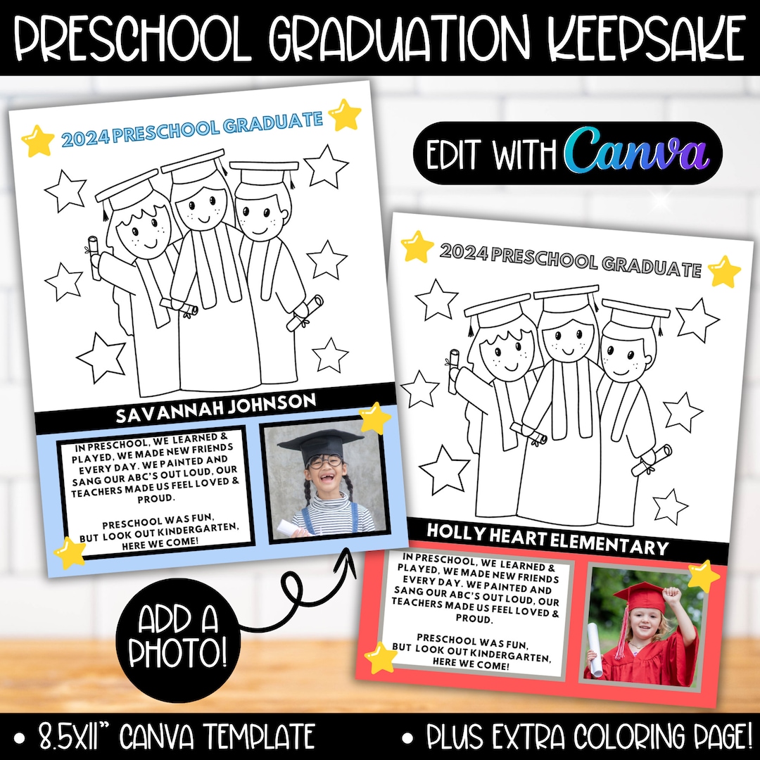 Preschool Graduation Poem Parent Keepsake With Photo Template, Pre-k ...