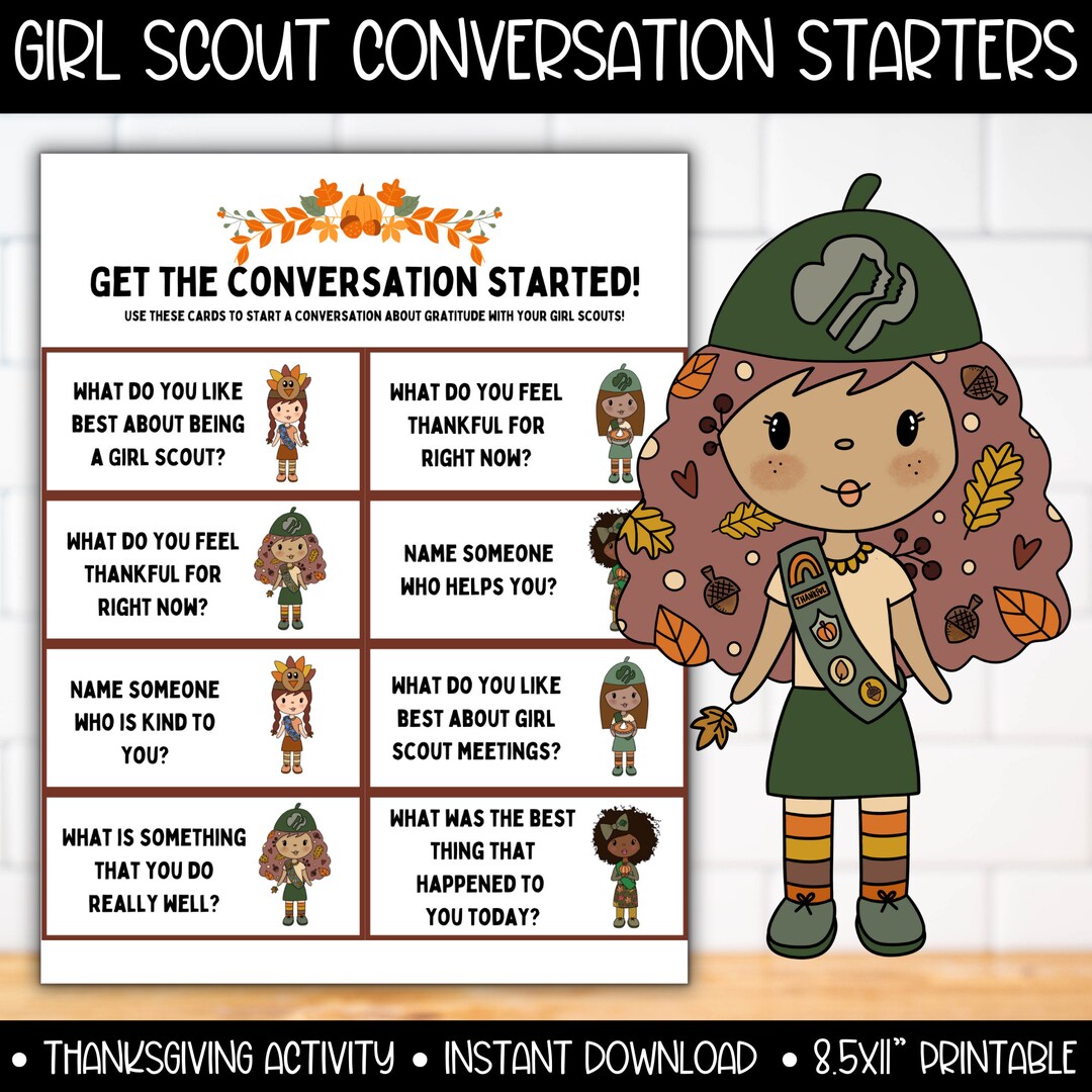 Girl Scout Thanksgiving Gratitude Conversation Starter Cards, November ...