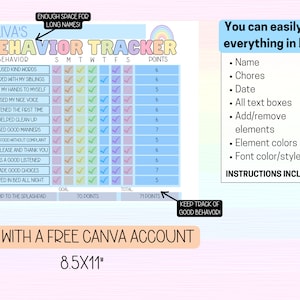 Editable Behavior Tracker for Kids, Good Behavior Chart, Toddler Kid ...