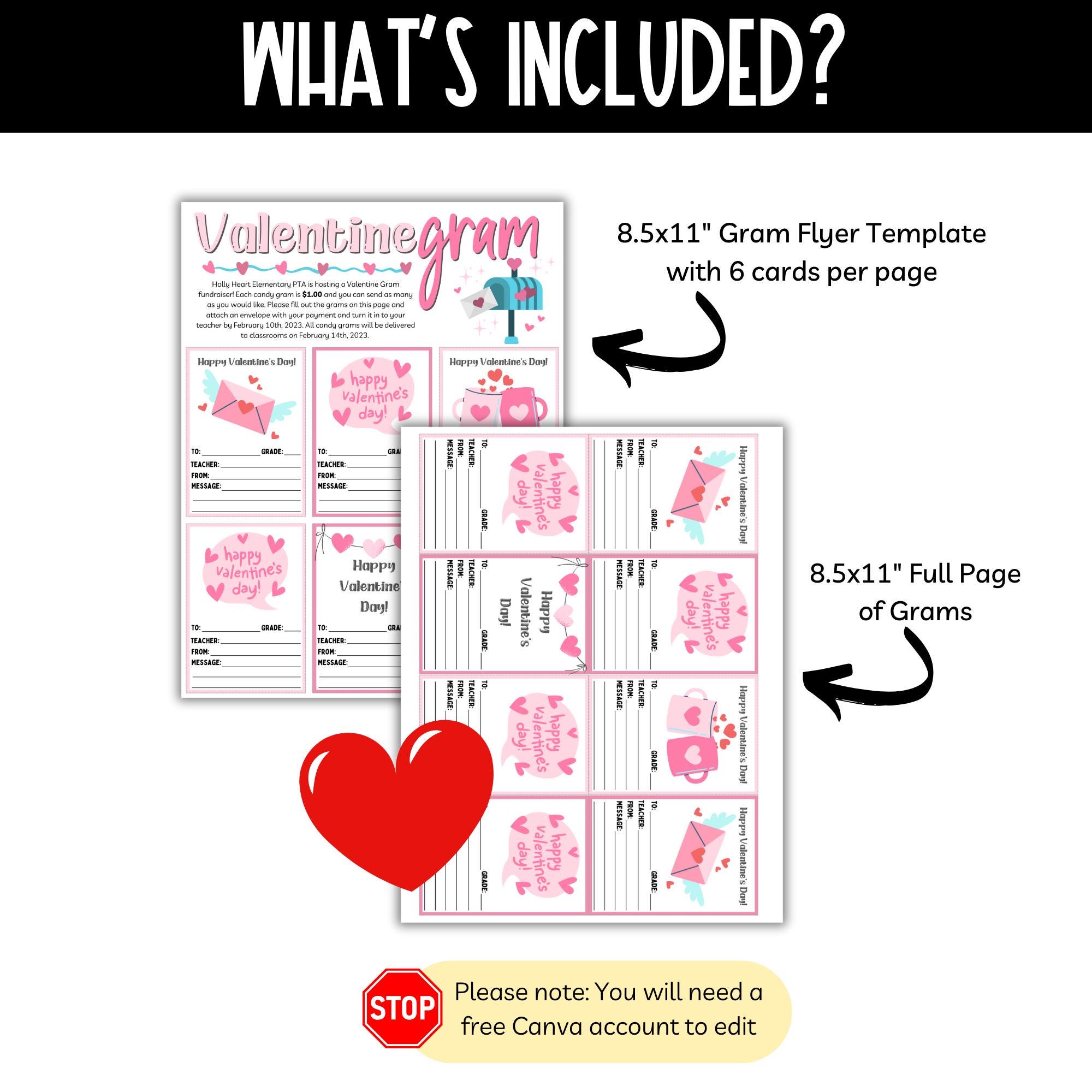 Valentine's Day Candy Gram Lollipop Tag Holder, Editable School ...