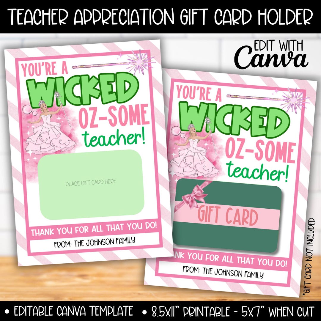 Wicked Teacher Appreciation Week Theme Gift Card Holder Canva Template ...