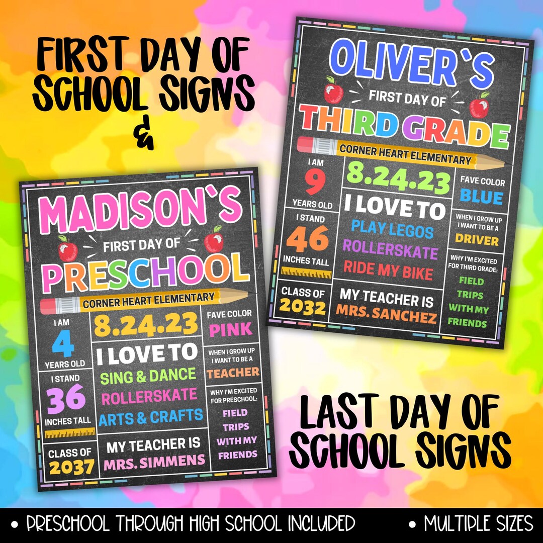 FIRST and LAST Day of School Sign Canva Template Bundle, First Day ...