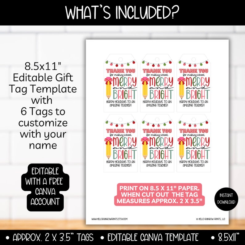 Teacher Christmas Gift Tag Card, PTA PTO Teacher Staff Appreciation ...