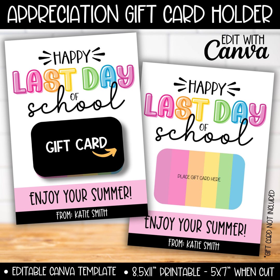 End of Year Teacher Staff Appreciation Week Rainbow Gift Card Holder ...