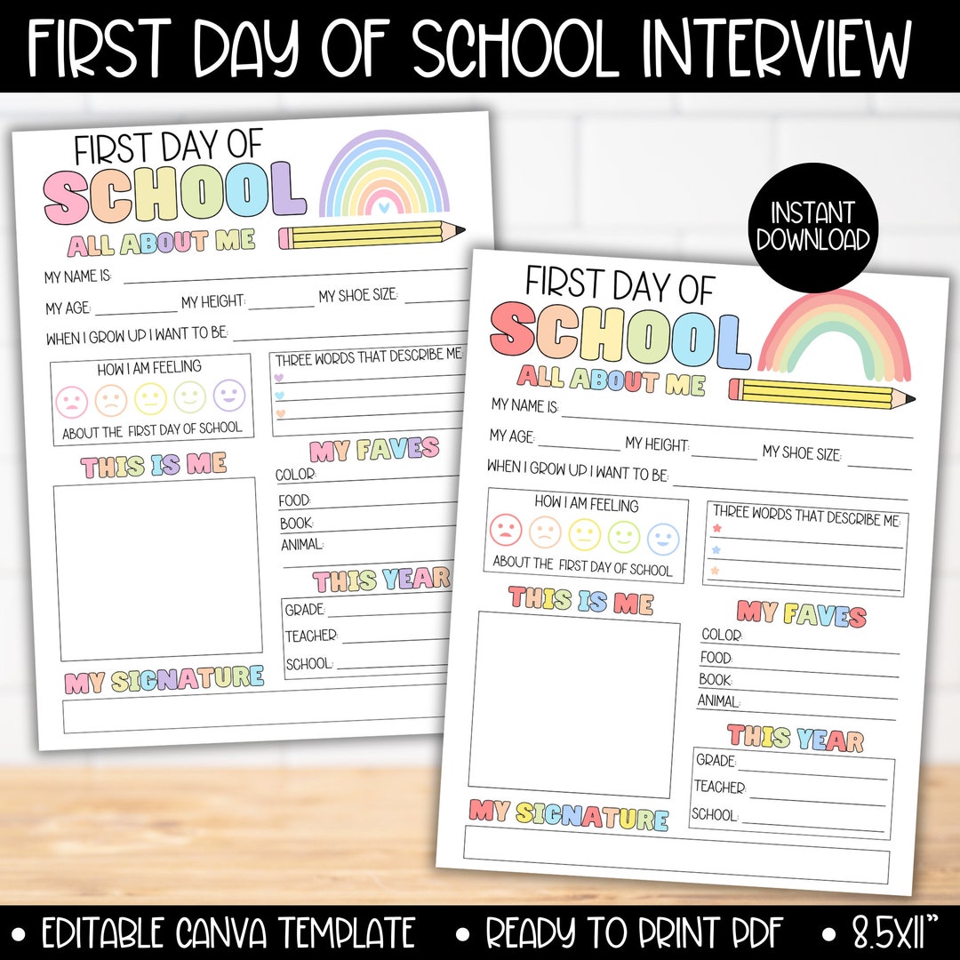 First Day of School Interview PDF | Editable Back to School Printable ...