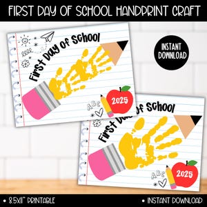 2025 First Day of School Pencil Apple Handprint Printable Craft, 1st ...